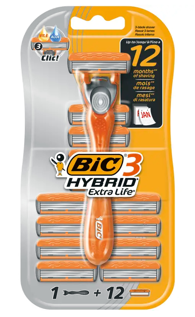 Бритвы и лезвия для бритья Bic 3 Hybrid Extra Life Varsi Ja12 Pack ...